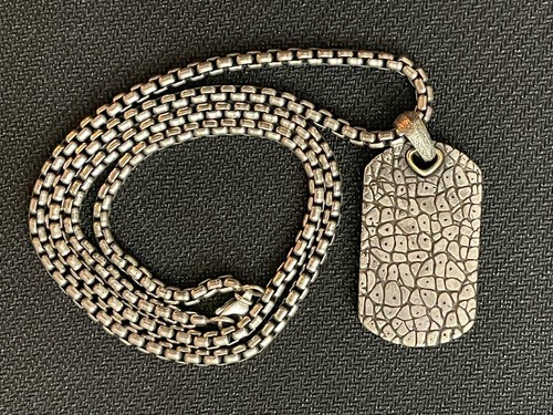 David Yurman HEAVY Sterling & 18K Gold Large Rhinoceros Dog Tag Pendant ...