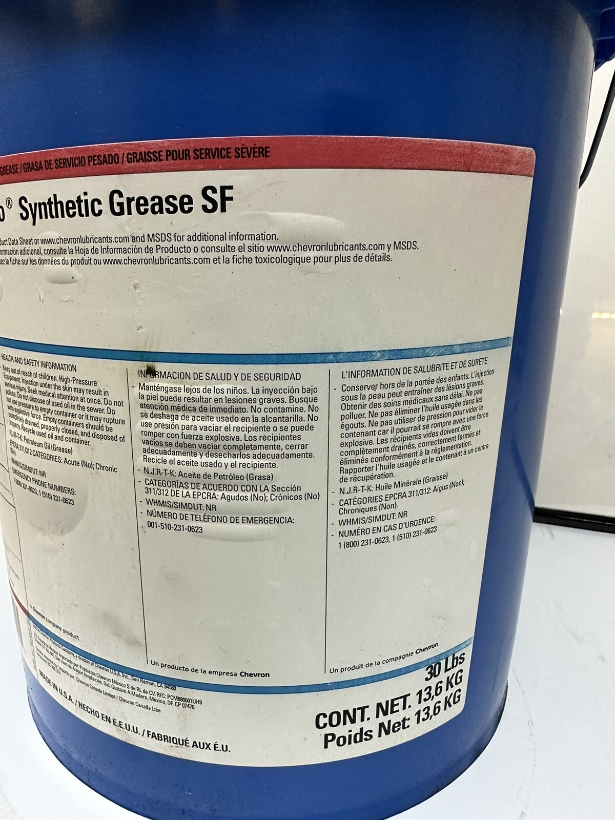 Chevron 235253 Delo Synthetic Grease Sf 5gal 30lbs for sale online | eBay