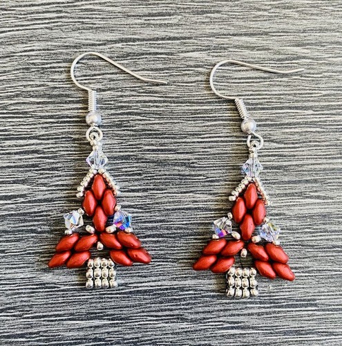 Christmas Tree Earrings Beaded Superduo Earrings Kit Red Silver | eBay UK