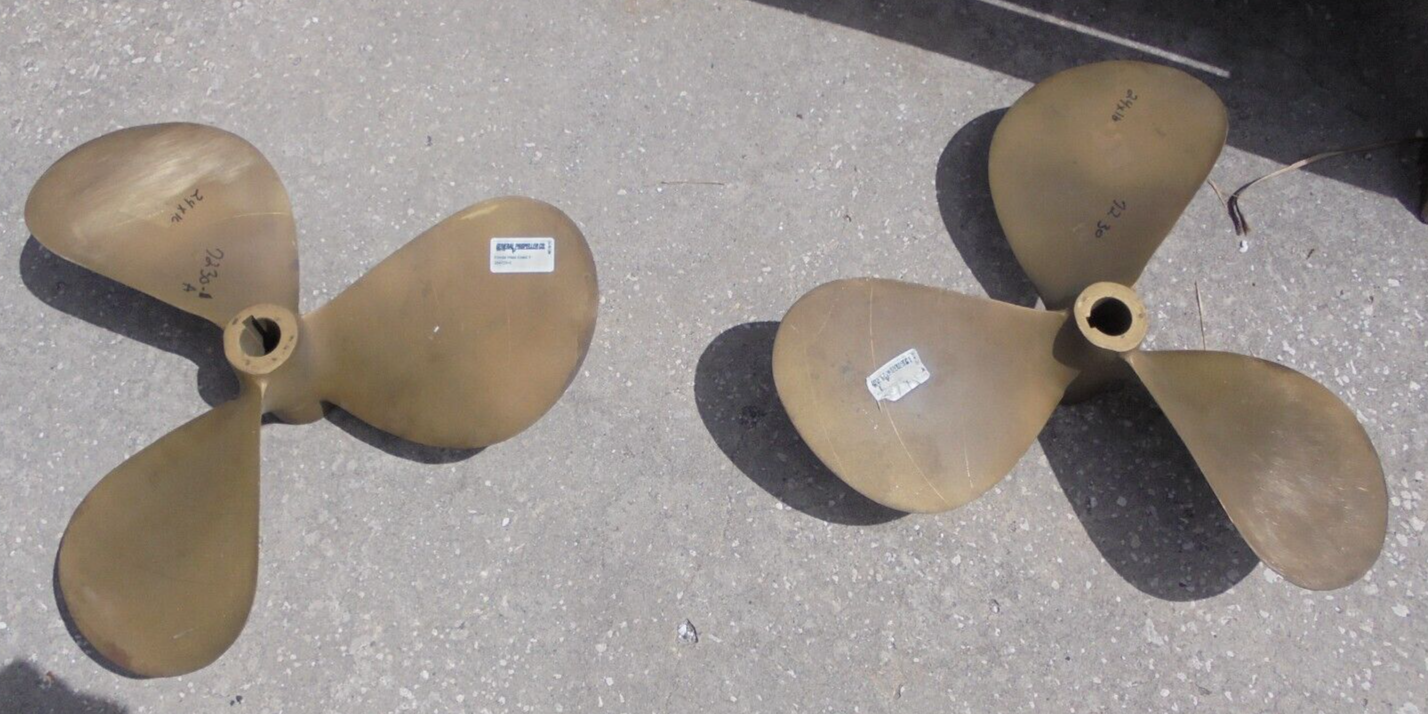 24 X 16 Pitch Bronze 3 Blade Right & LEFT Hand Propeller 1.75" Bore ...