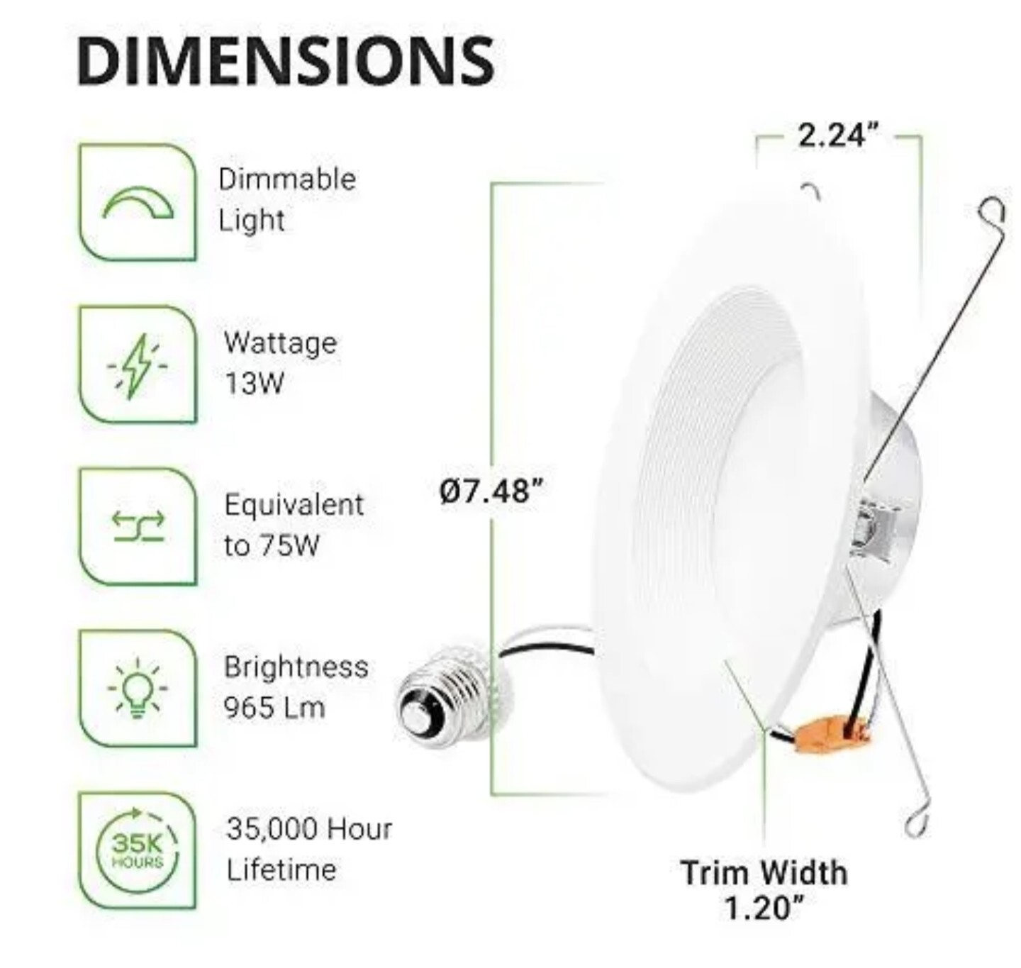 16 Pack 5/6 Inch Led Can Lights Retrofit Recessed Lighting Baffle Trim ...