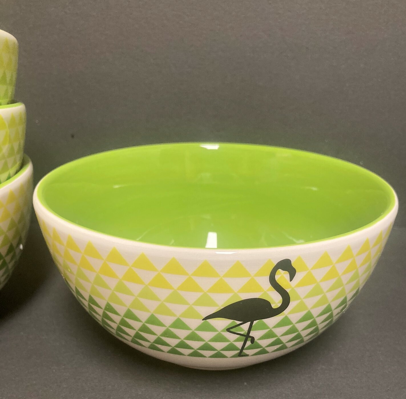 Ceramic Bowl Set (4) Flamingo Green & Yellow Design 6" Serving Dish ...