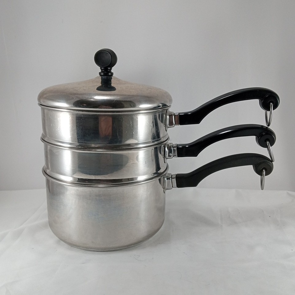 Farberware 2 qt Saucepan & Lid with Double Boiler Pot + Steamer Insert ...