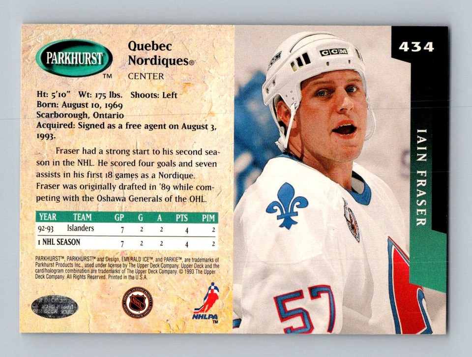1993-94 Parkhurst - #434 Iain Fraser (RC) | eBay