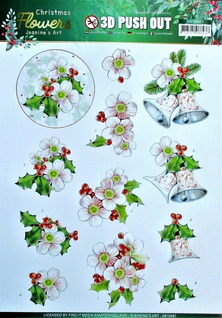 A4 DIE CUT 3D PAPER TOLE DECOUPAGE Push Out Sheet Xmas Bells Holly ...