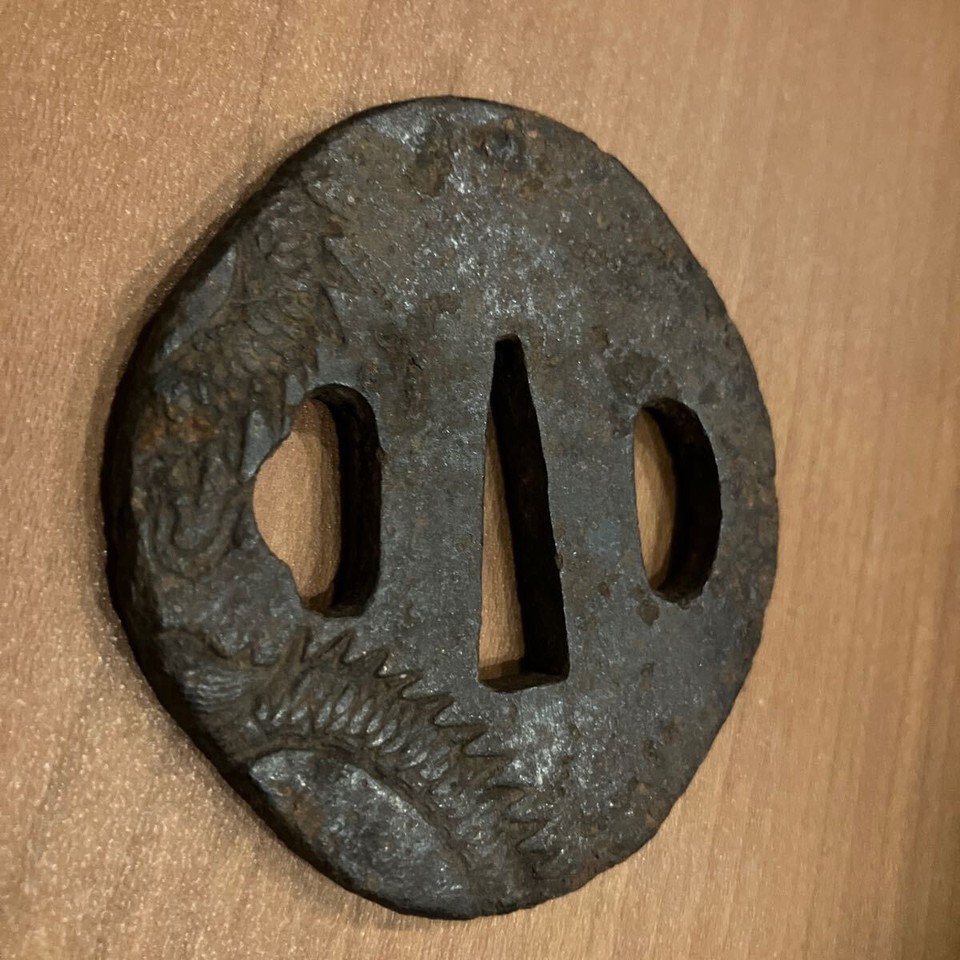 Vintage Japanese Samurai Sword Tsuba with Cloud Dragon Design, Approx ...