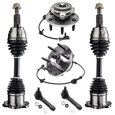 6pc Front CV Axle Shaft + Wheel Hub Bearings Tie Rods for Silverado ...