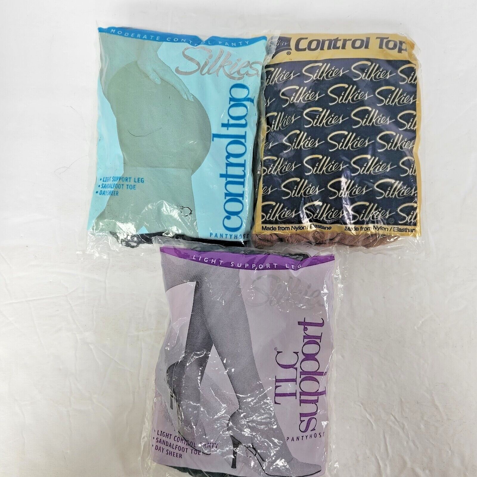 3 Vintage Silkies Pantyhose Queen Black Beige TLC & C… - Gem