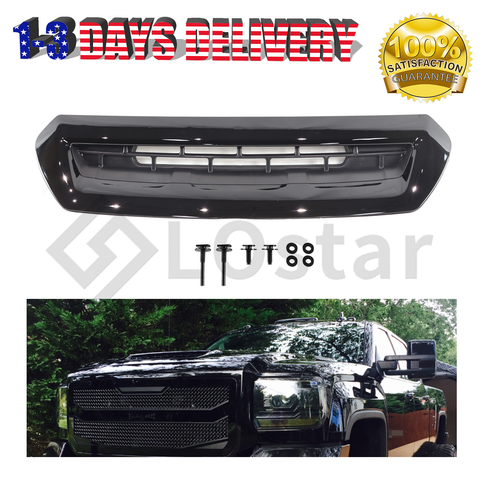 Black Hood Air Vent For 2017-2019 GMC Sierra 2500 HD 3500 HD 6.0L 6.6L ...