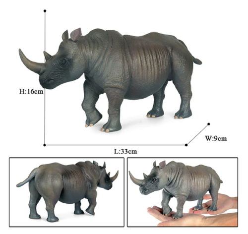 13in/33cm Gray Rhinoceros PVC Toy Rhino Wild Animal Figure Doll Kids ...