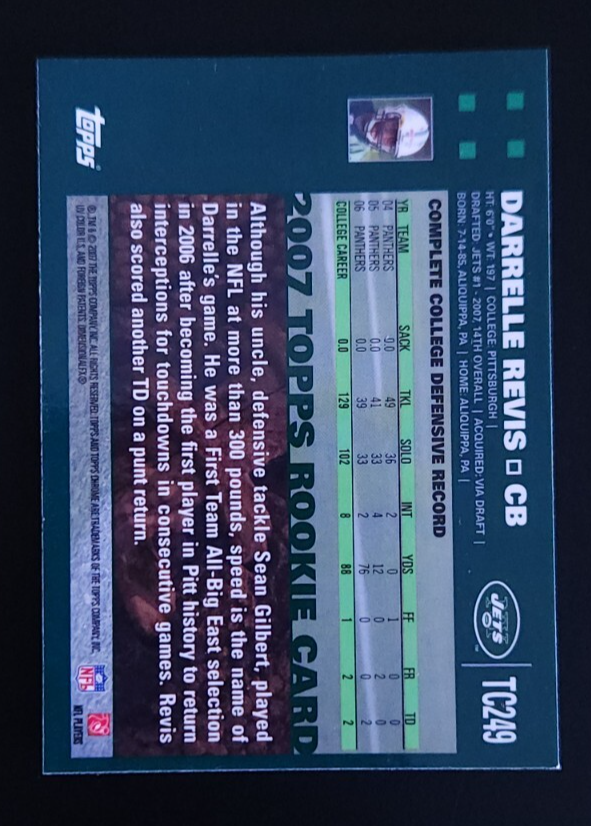 2007 Topps Chrome Darrelle Revis Rookie Card RC Jets #TC249 | eBay