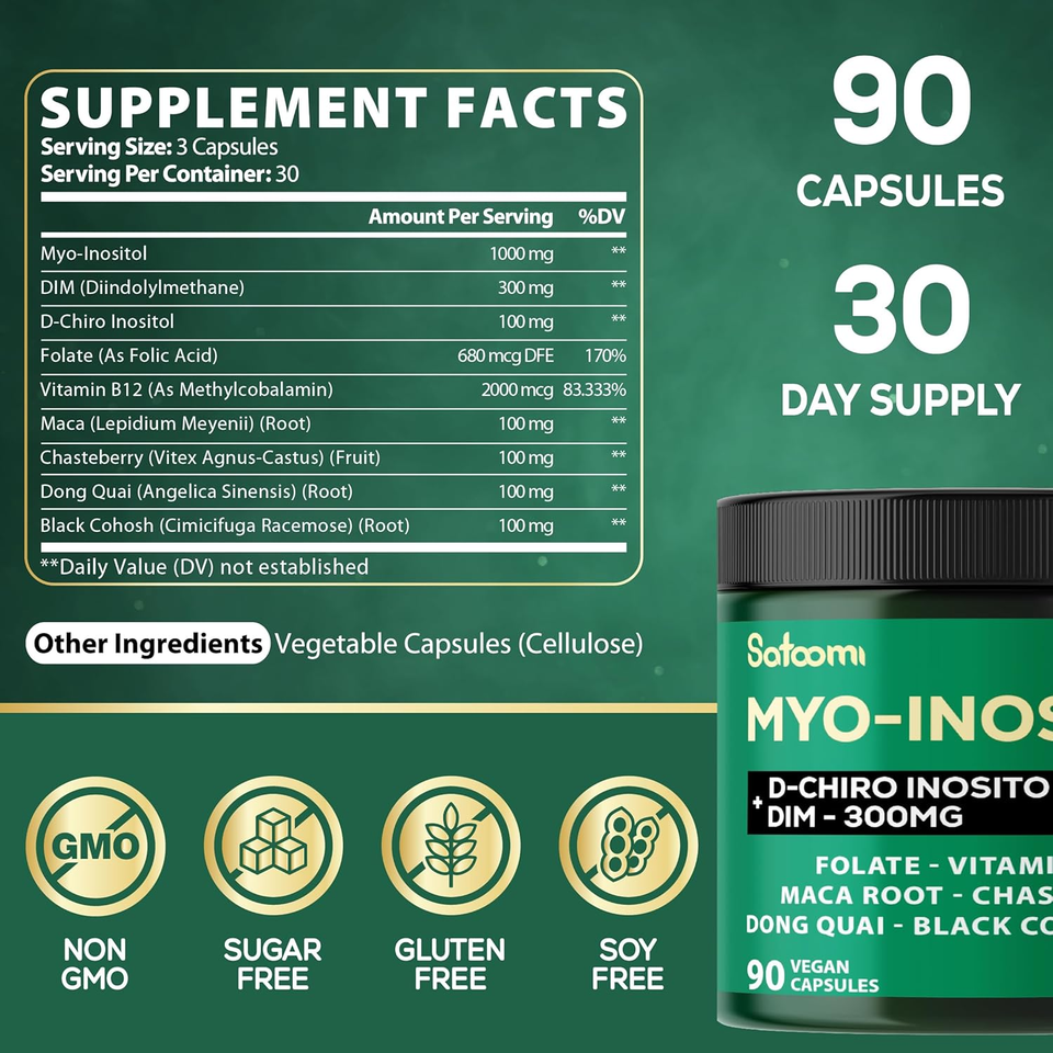9In1 Myo-Inositol & D-Chiro Inositol Supplement with DIM, Folate ...