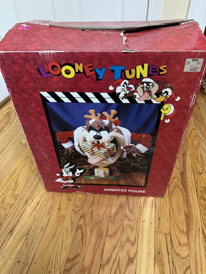 Vtg Christmas Looney Tunes Santa Taz Tasmanian Devil Animated Statue ...