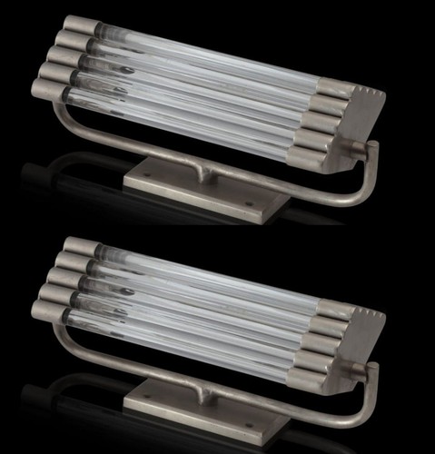 Pair Vintage Art Deco Nickel Brass & Glass Rod Light Fixture Wall ...