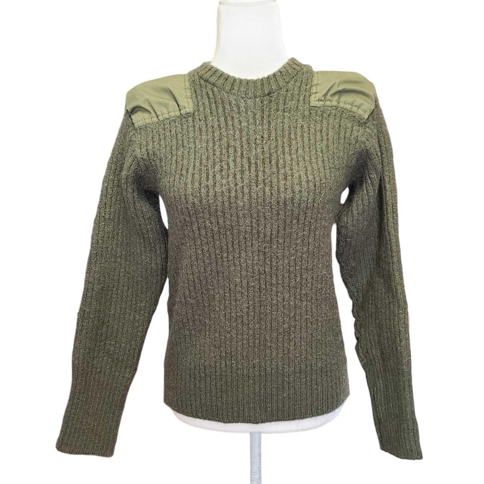 LL BEAN Commando Sweater Army Wool Ribbed Green Vinta… - Gem