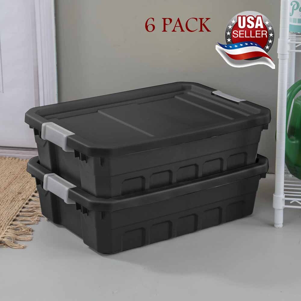 10 Gallon Stacker Tote Plastic Black Storage Container Garage Basement ...
