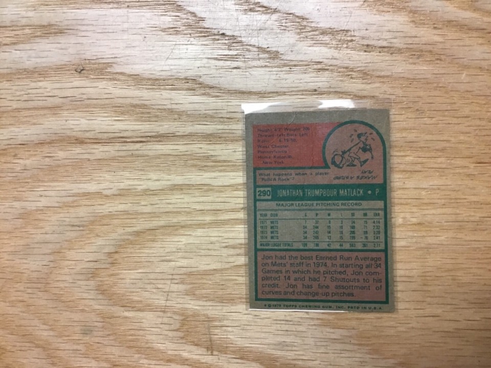 1975 Topps Jon Matlack New York Mets Card #290 | eBay