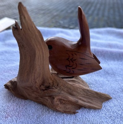 Wooden Hand Carved Wren on Driftwood Signed Randy Whaley 04 | eBay