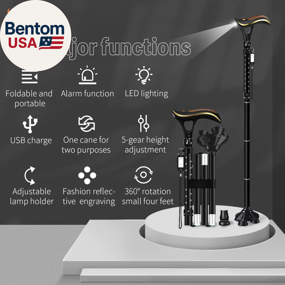 Folding Cane, Smart Alarm Foldable Cane with Light, Fashion Walking ...