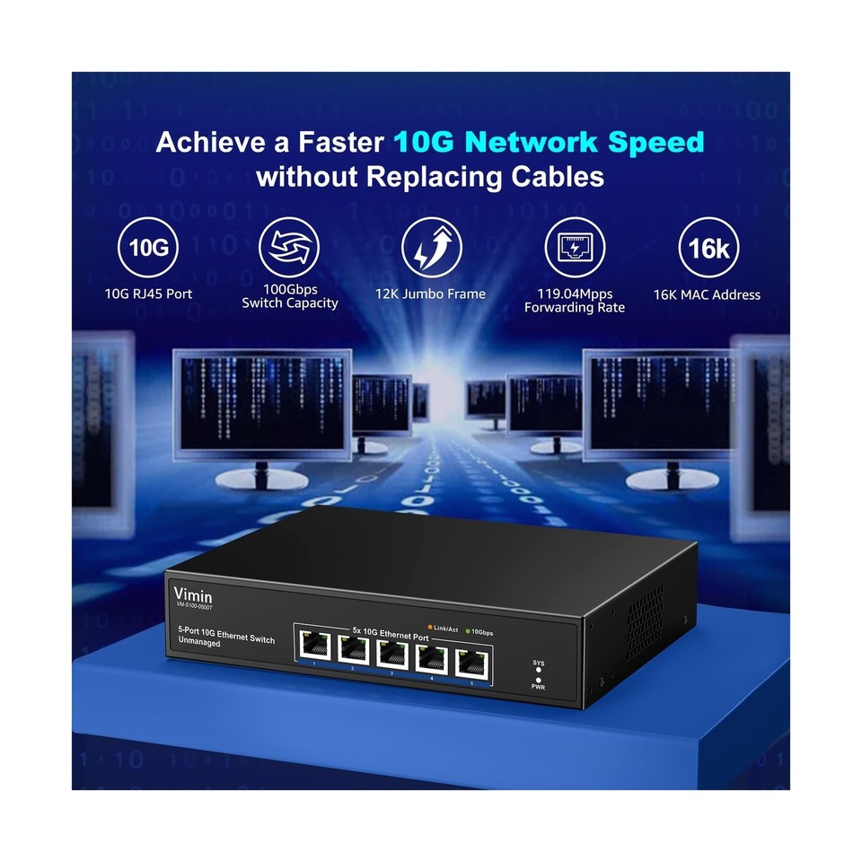 5 Port 10G Ethernet Switch,10Gbe Network Switch with Base-T RJ45 Port ...