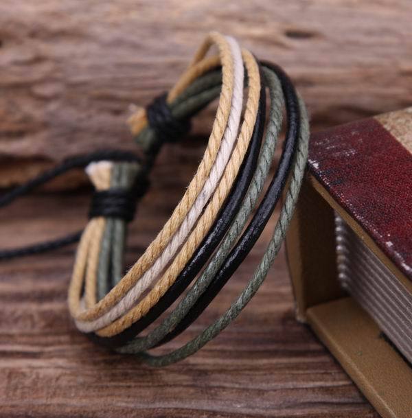 G109 Lot 2pc Surfer Casual Hemp Leather Bangle Bracelet Cuff Mens Multi ...