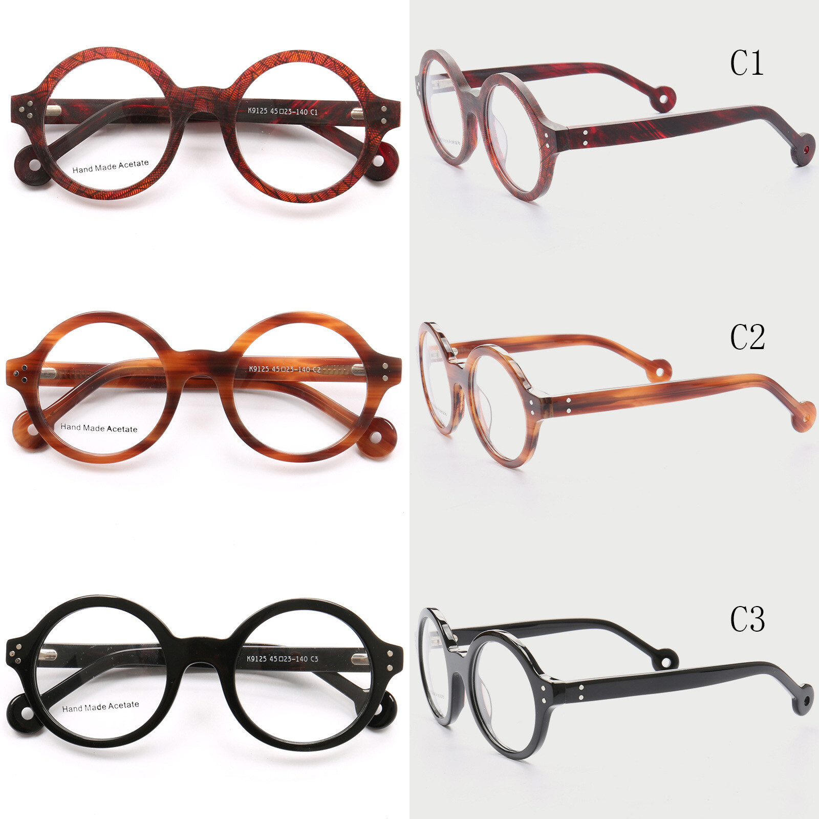 Luxury 45mm Handmade Acetate Round Eyeglass Frames Vintage Glasses ...