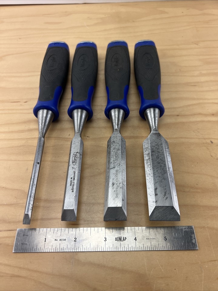 Marples 5 Piece Blue Cushion Handle Bevel Edge Paring Chisel Set Sheff ...