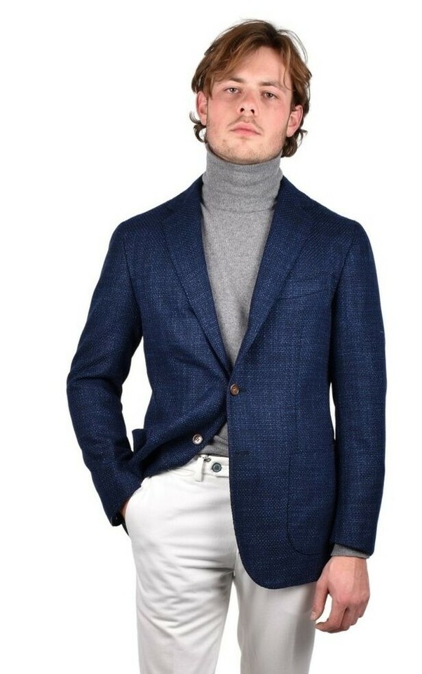 STILE LATINO handmade blazer US 34 EU 44 wool silk blue Vincenzo ...
