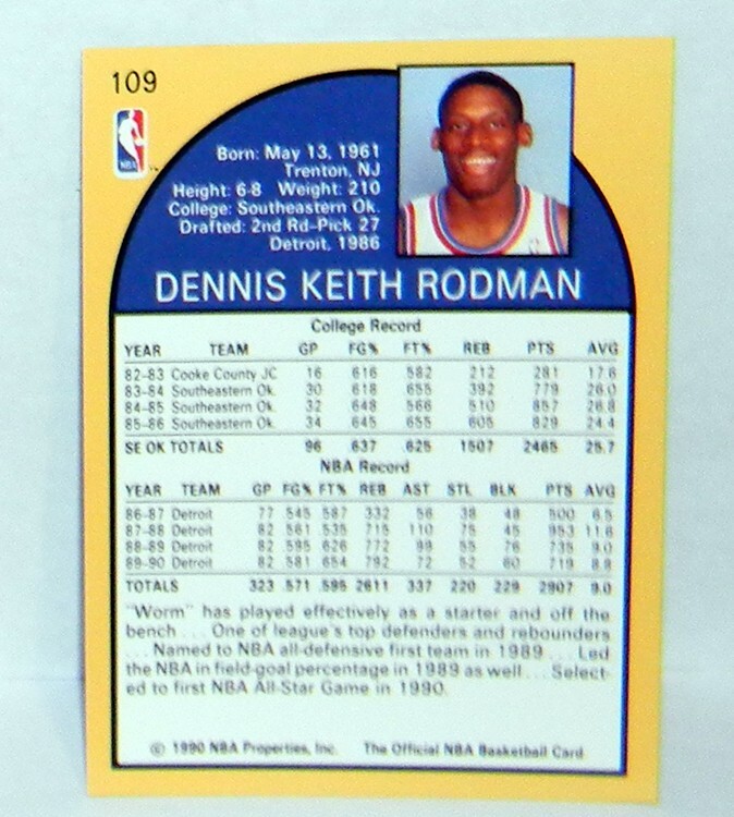 1990 NBA Hoops Dennis Rodman #109 - Defensive POY - Detroit Pistons ...
