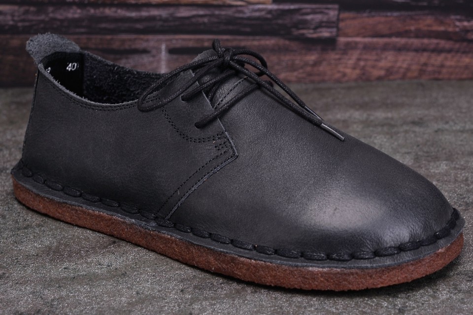 Lace Up Driving Flats Mens Real Leather Round Toe Shoes Casual Soft ...