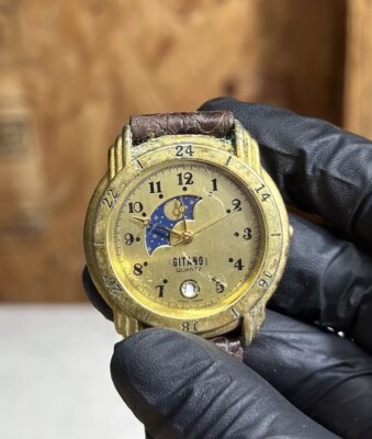 Vintage Gitano Quartz Moon Phase Watch Gold Tone Bezel | eBay