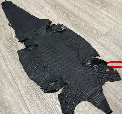 Black Genuine Caiman Crocodile belly Hide Leather Skin real alligator ...