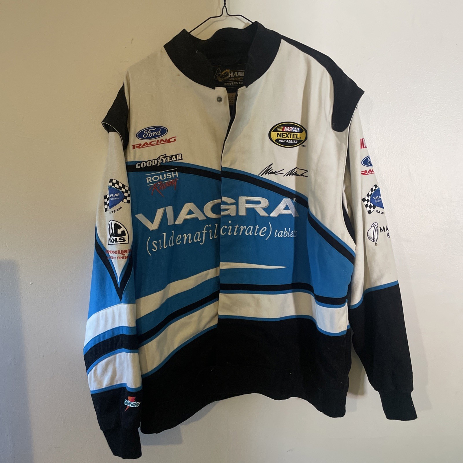Vintage Mark Martin Viagra NASCAR Roush Racing Embroidered Jacket Size ...