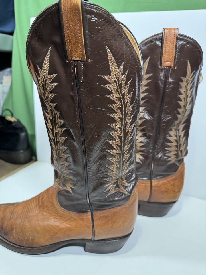 Tony Lama Cowboy Boots 10D Style 6532 Two-Tone Leather Western USA Made ...