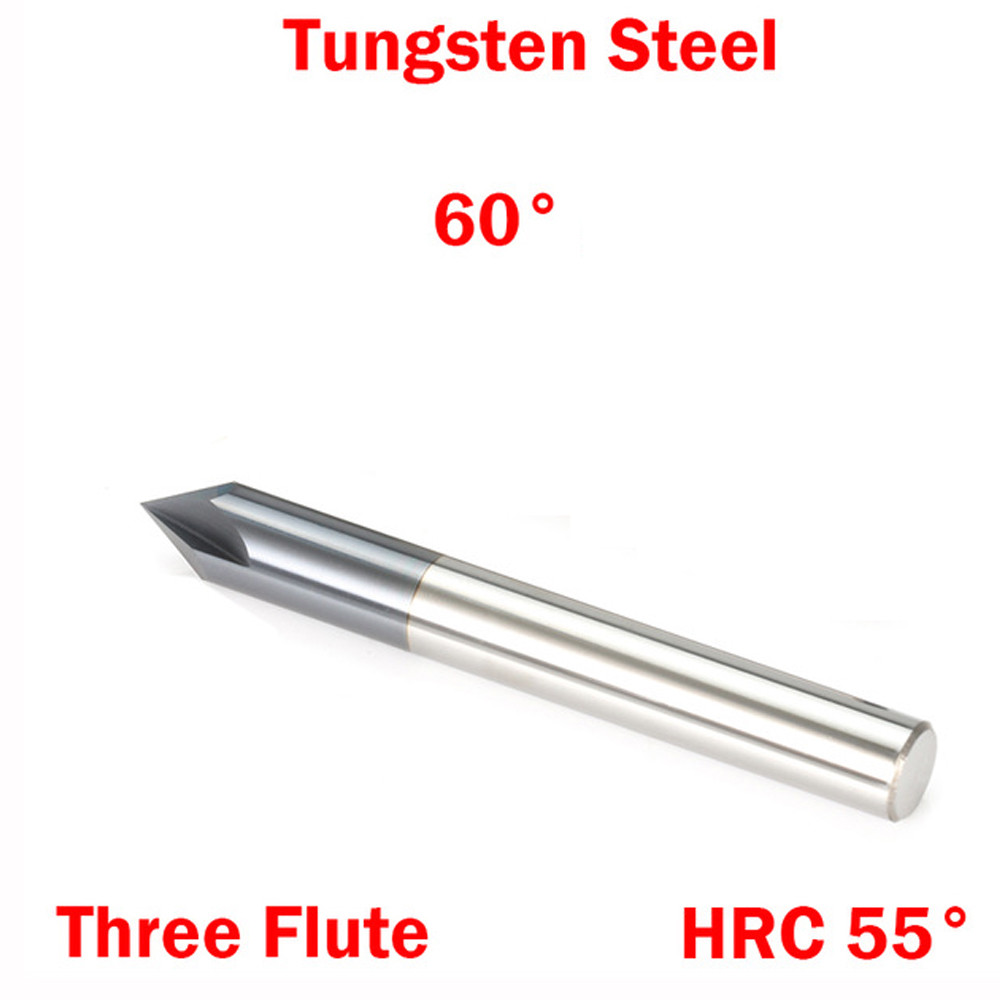 1Pc 3.0mm 3 Flute 60 Degree Tungsten Solid Carbide HRC55 Chamfering End ...