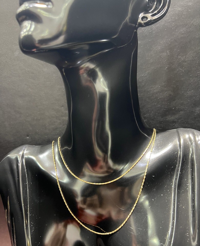 18K Yellow Gold Rounded Bars/ Bamboo Style Diamond Cut Pattern Necklace ...