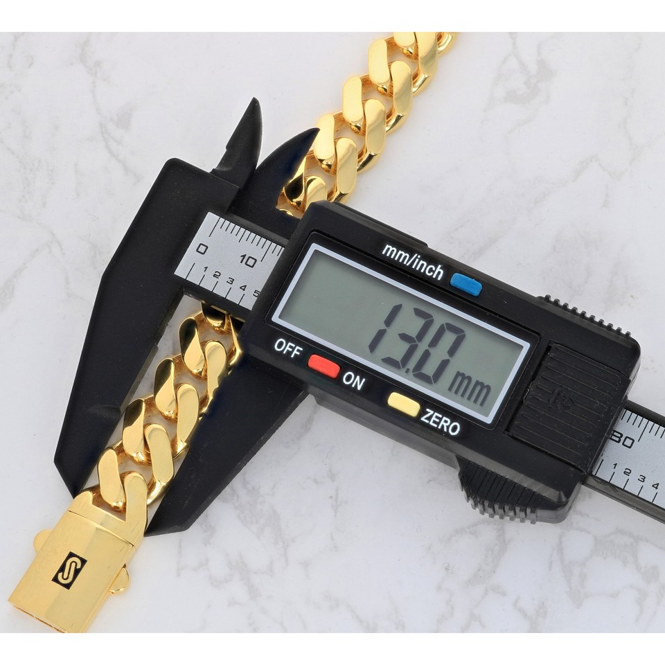 10K Yellow Gold Miami Cuban 13mm Royal Monaco Link Chain Bracelet 8" 8. ...