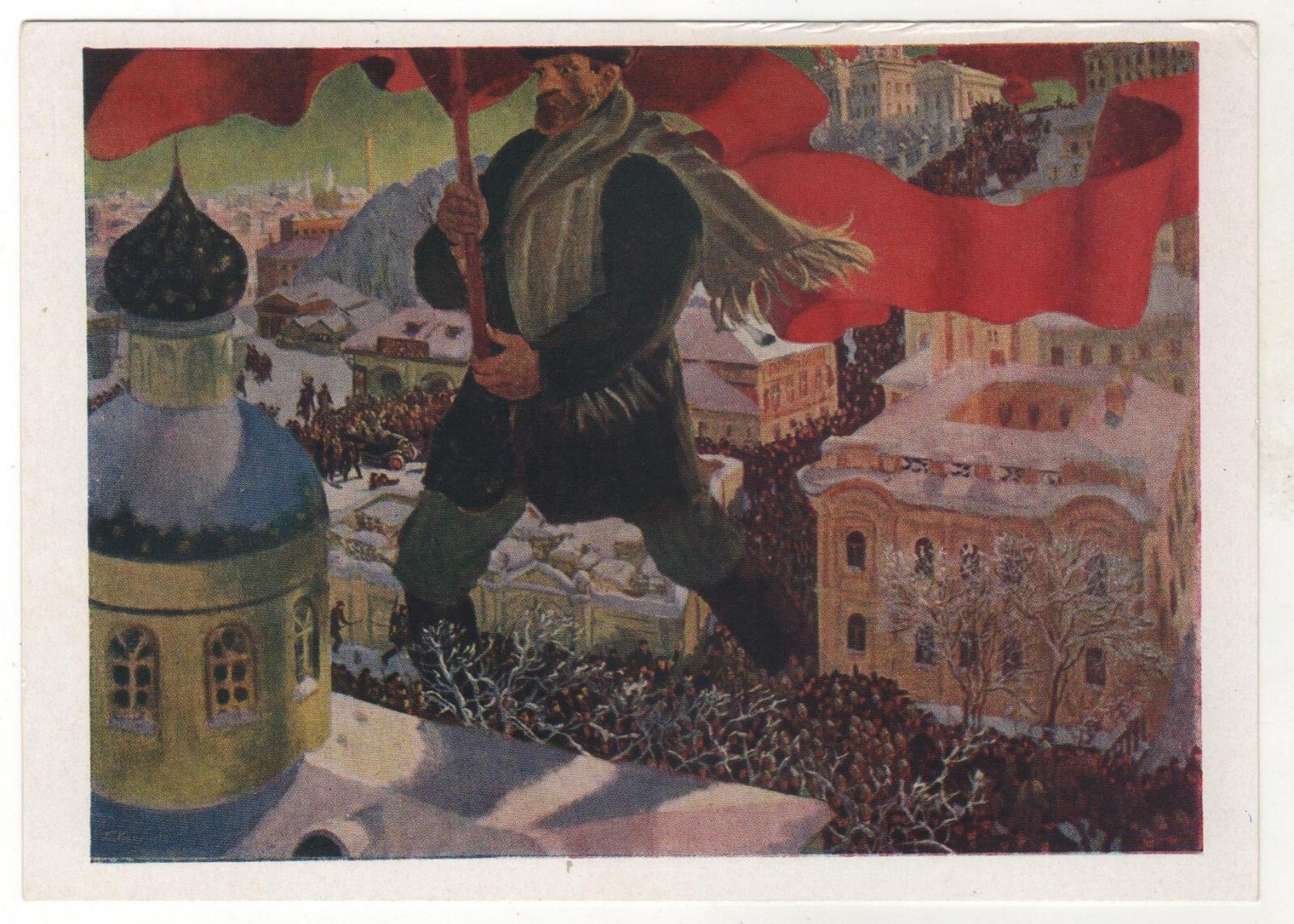 1963 Giant figure Bolshevik walks Flag into a bright future OLD Russian ...