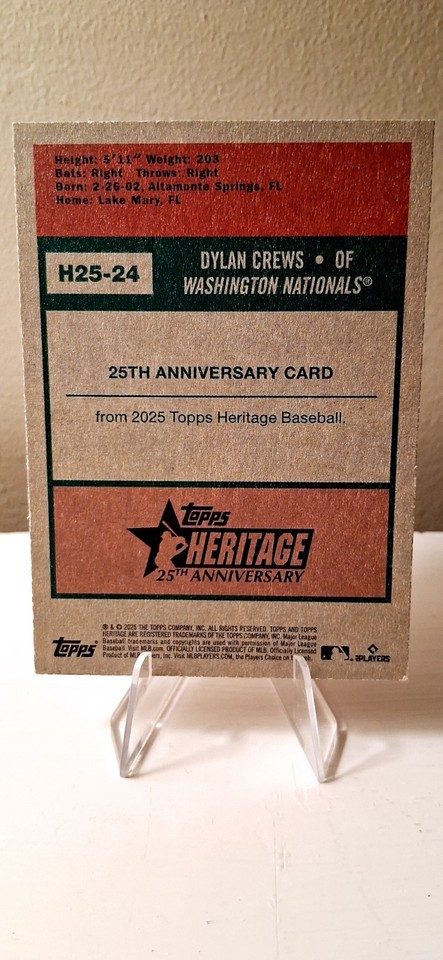 ⚾️ Dylan Crews RC Nationals 2025 Topps Heritage 25th Anniversary #H25 ...