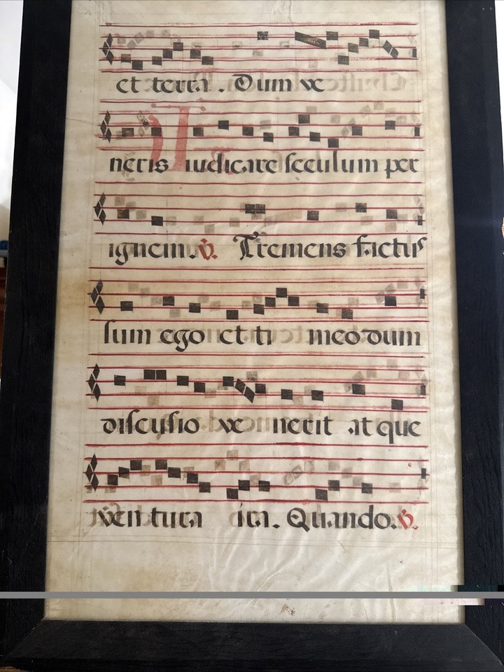 Medieval Chant Latin Illuminated Manuscript Gregorian VELLUM 2 Sided 21 ...