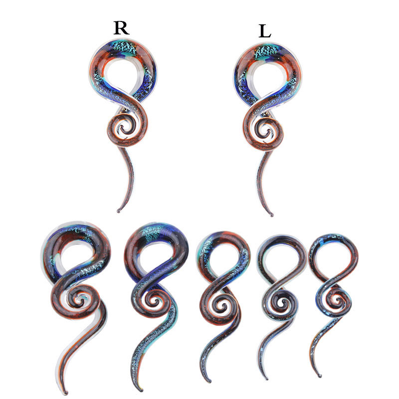2Pcs Colorful Pyrex Glass Ear Spiral Taper Gauges Ear Expander Earring ...