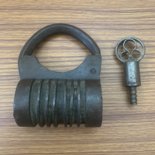 1850's Antique Iron SCREW TYPE padlock or lock w/ original key ...