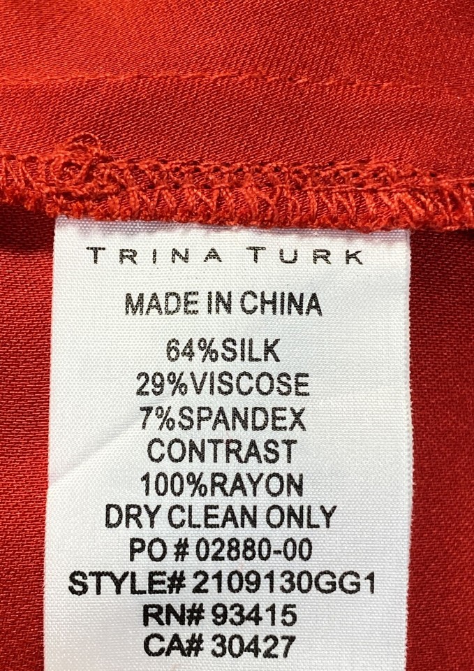 Trina Turk Women's Red Corrine Silk Blend Surplice Puff Sleeve Top Size ...