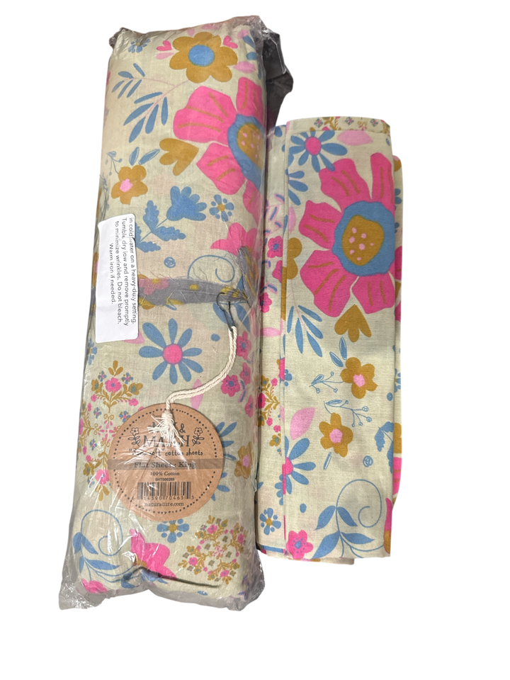 NWT Natural Life KING Size FLAT SHEET + 1 KING PILLOW CASE Floral ...