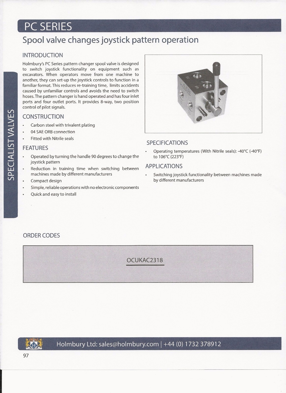 OCUKAC2318 HYDRAULIC PATTERN CHANGER SAE CONTROLS TO JOHN DEERE ...
