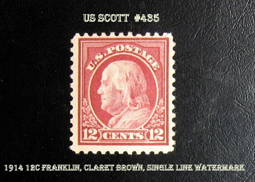 Great US Stamp # 435 - 1914 12c Franklin, claret brown, single line ...