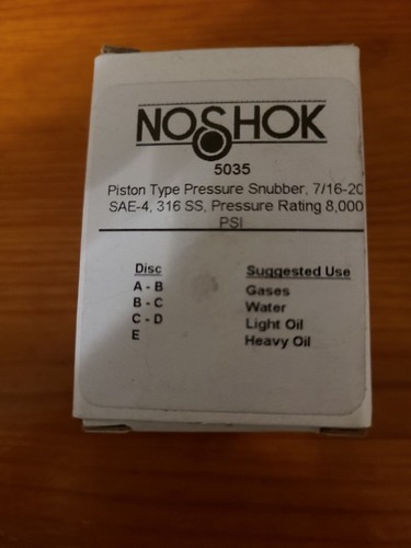 NOSHOK 7/16-20 PISTON TYPE 316SS SNUBBER 5035 8000 Psi Rated. New ...