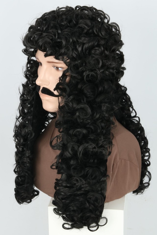Pirate Captain Wigs for Men Black Long Curly Wave Pirate Costume Wig ...