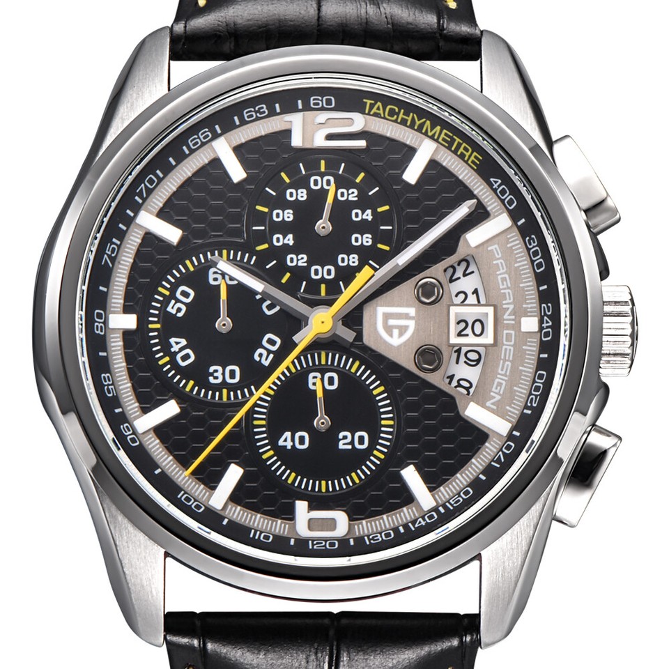 PAGANI DESIGN Genuine Leather Band Chronograph Men Quartz Date Wrist ...