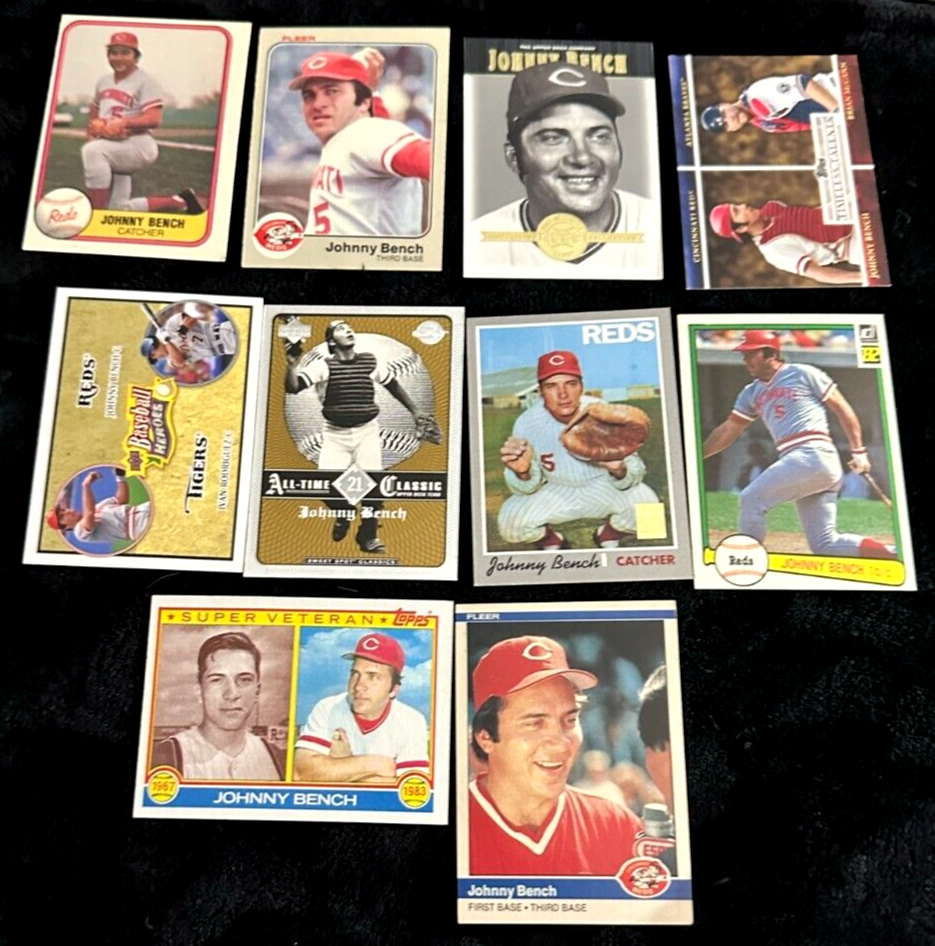 Johnny Bench Assorted Card Lot #8 of 10 (10) MINT Range W/Inserts (HYR ...